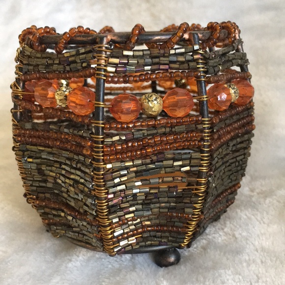handcrafted | Accents | Harvest Beaded Metal Candle Holder With Two ...